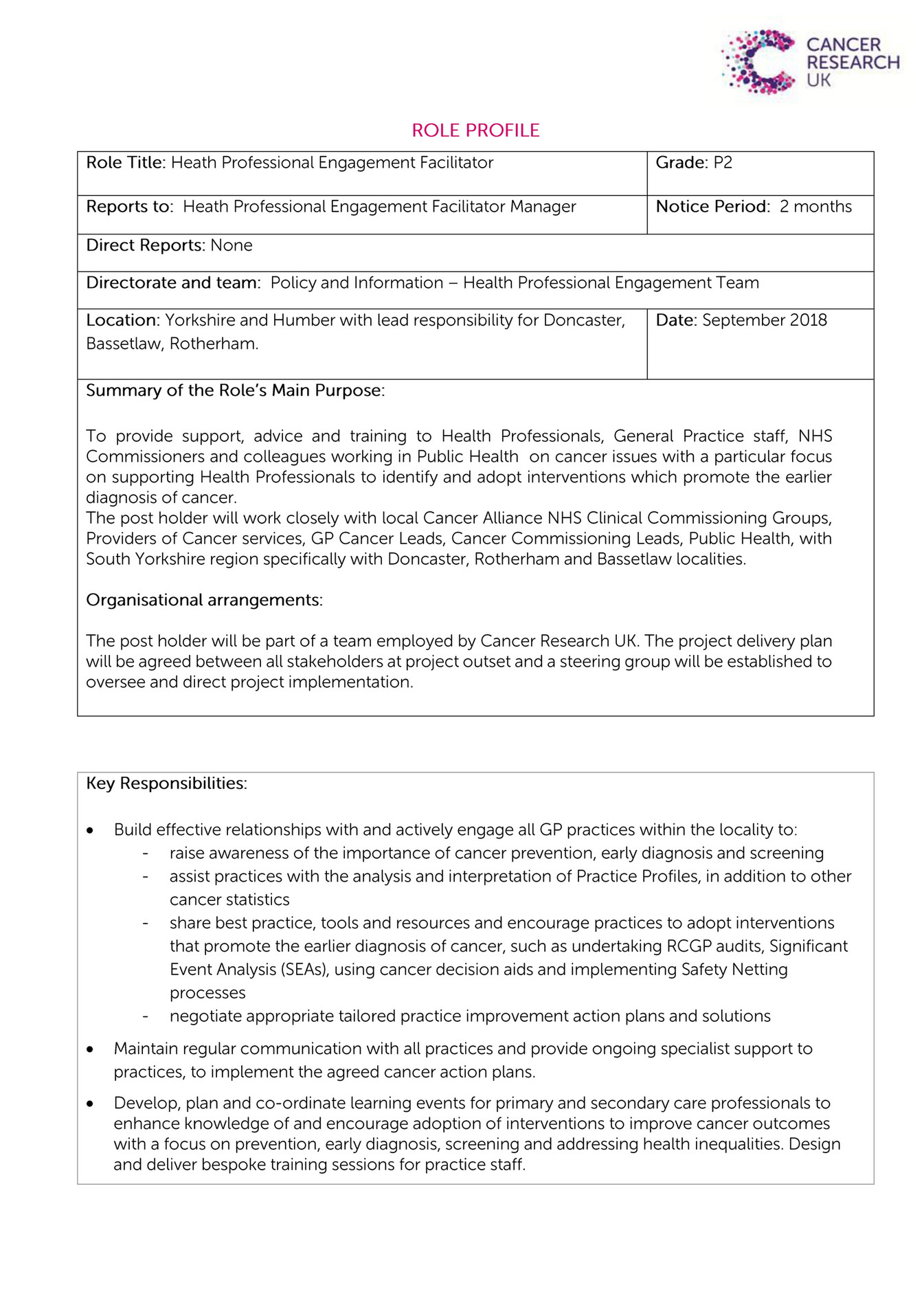 Cancer Research UK - Role Profile - HPE Facilitator (Y&H) - Page 1 ...