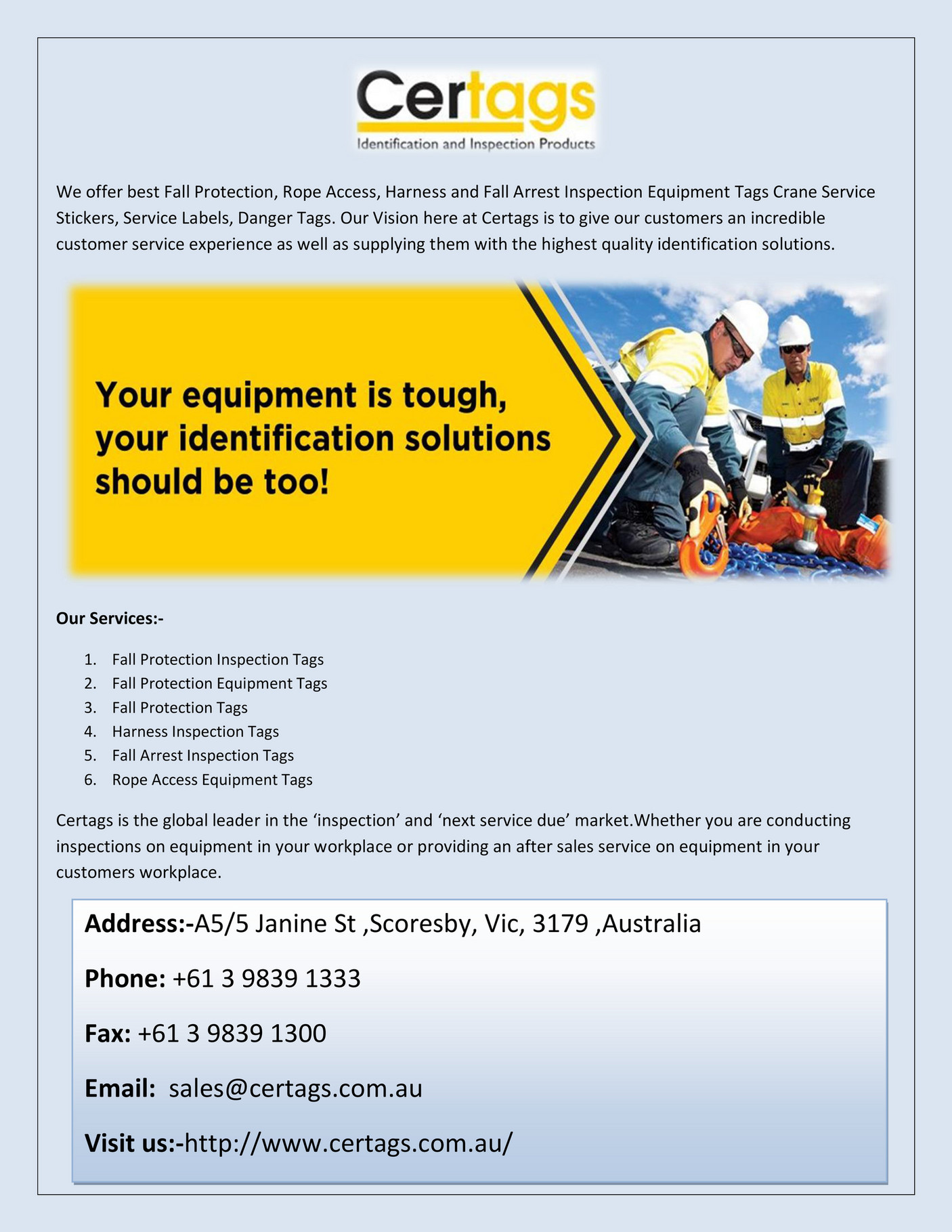 My publications - certags - Fall Protection Inspection Tags , Equipment ...