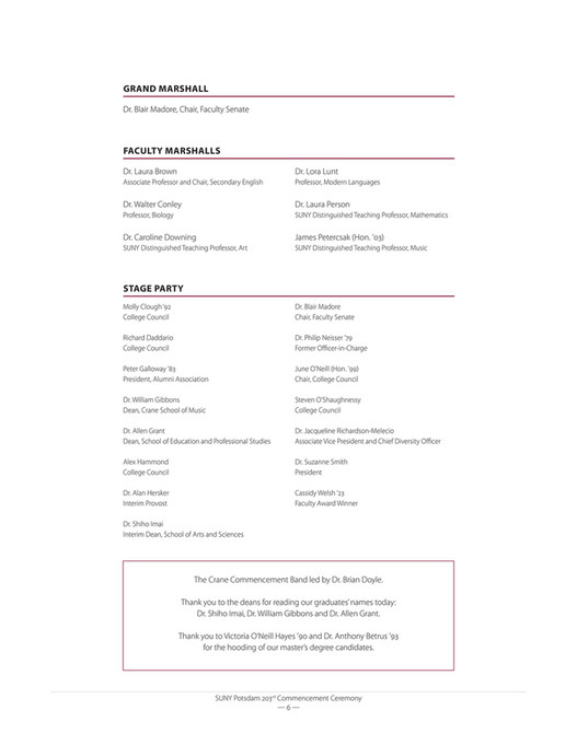 SUNY Potsdam - 2023 Commencement Program - Page 6-7 - Created with Publitas.com