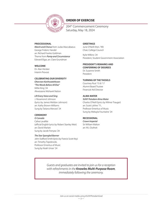 SUNY Potsdam - 2024 Commencement Program - Page 2-3 - Created with Publitas.com