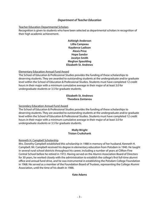 SUNY Potsdam - School of Education & Professional Studies 2024 Honors Convocation - Page 2-3 ...