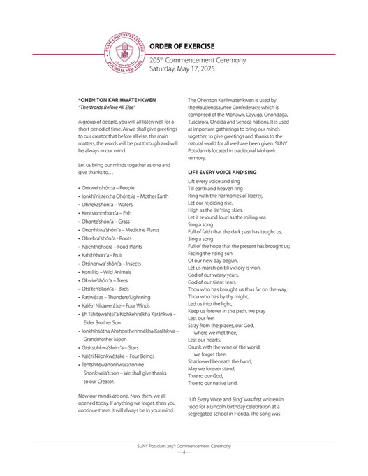 SUNY Potsdam 2025 Commencement Program - Page 4-5 - Created with Publitas.com