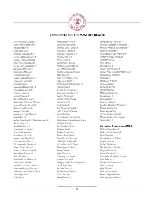SUNY Potsdam 2025 Commencement Program - Page 20-21 - Created with Publitas.com