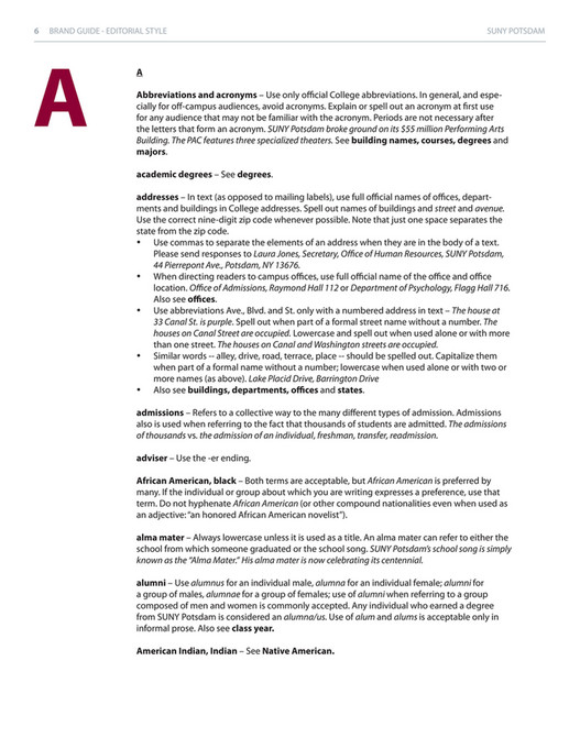 SUNY Potsdam - Editorial Style Guide - Page 6-7 - Created with Publitas.com