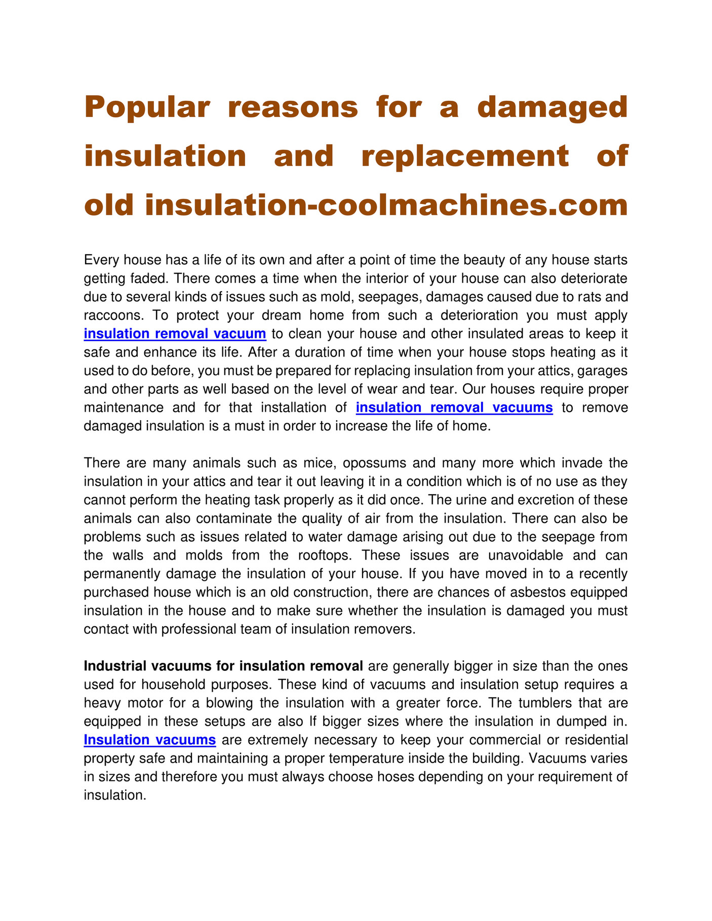 My publications - Popular reasons for a damaged insulation and ...