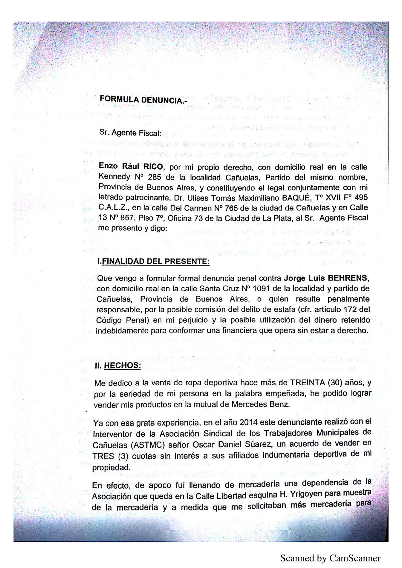 InfoCañuelas - Denuncia de Enzo Rico contra Fesimubo - Página 1 ...
