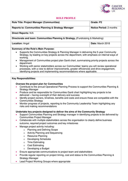 Cancer Research UK - Role profile - Project Manager (Communities ...