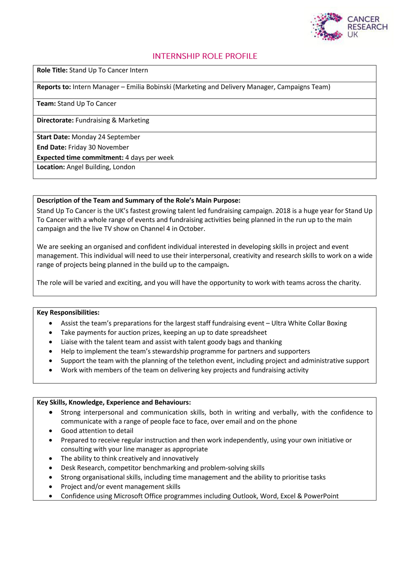 Cancer Research UK - Stand Up To Cancer Intern - Page 1 - Created with ...