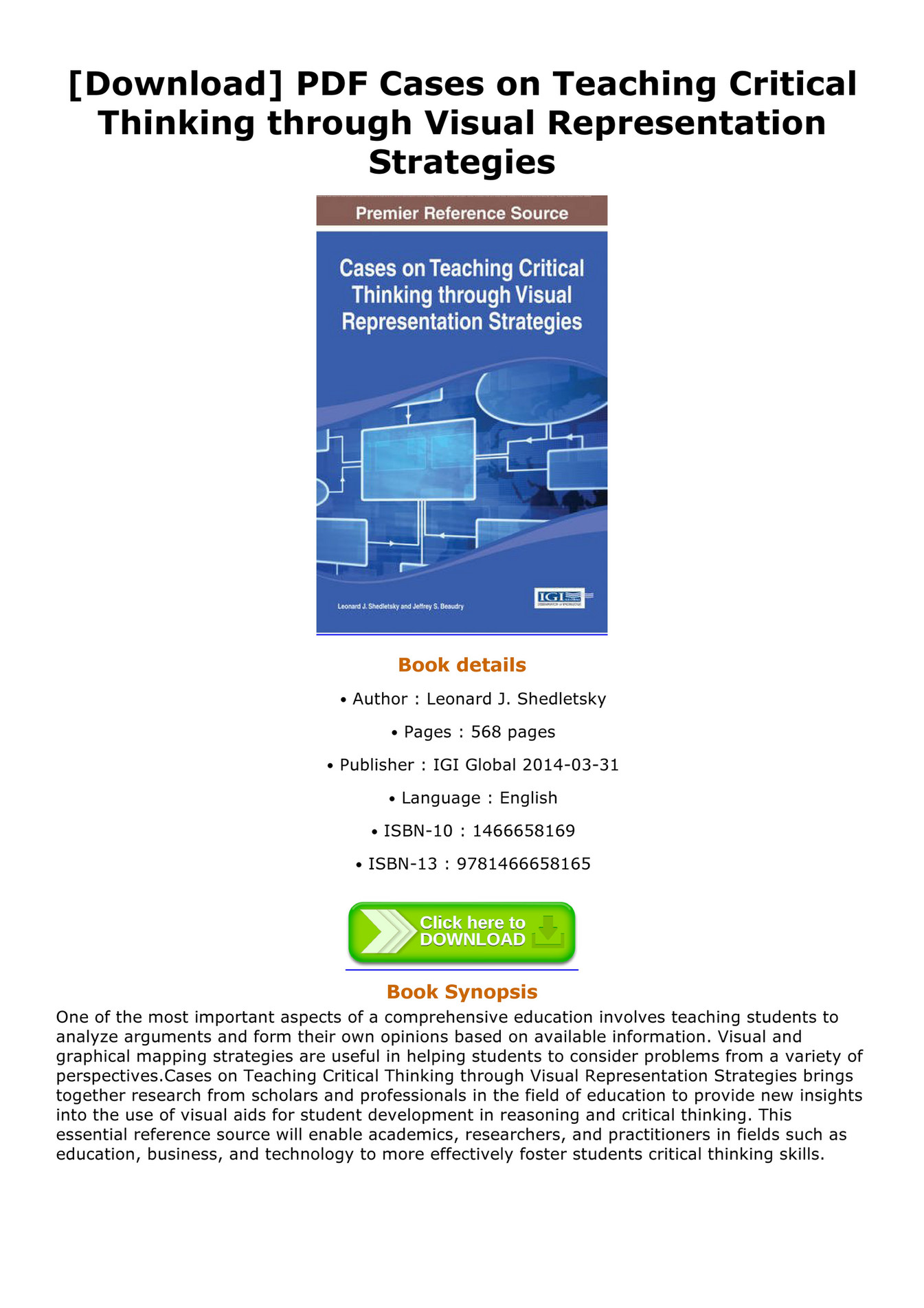 My publications - Download PDF Cases on Teaching Critical Thinking ...