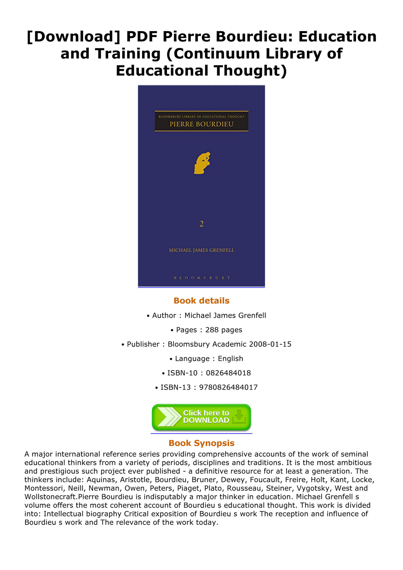 Choonover - Download PDF Pierre Bourdieu Education and Training Continuum Library of Educational ...