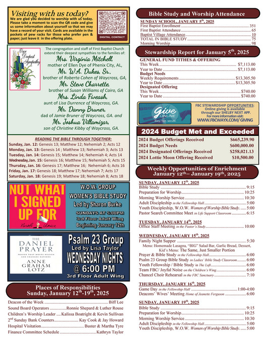 First Baptist Church Waycross, GA - The Messenger, Sunday, January 12th ...