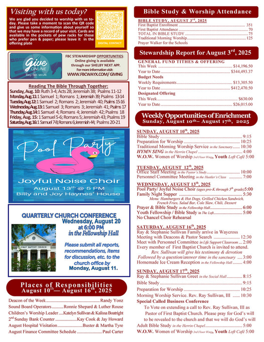 First Baptist Church Waycross, GA - The Messenger, Sunday, August 10th ...