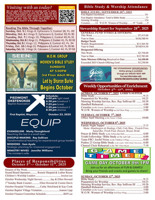 First Baptist Church Waycross, GA - The Messenger, Sunday, October 5 ...