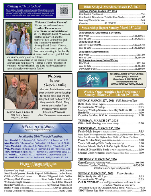 First Baptist Church Waycross, GA - The Messenger, Fifth Sunday of Lent ...