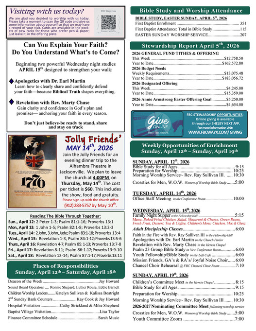First Baptist Church Waycross, GA - The Messenger, Sunday, April 12th ...
