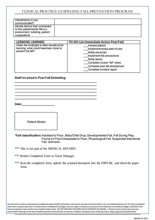 Harris Health System - 286164 - Post Fall Debriefing Tool - Page 2 ...