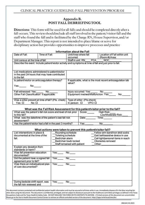 Harris Health System - 286164 - Post Fall Debriefing Tool - Page 1 ...