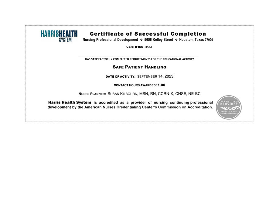 Harris Health System - CNE certificate - Safe Pt 9.14.2023 - Page 1 ...