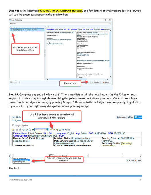 Harris Health System - Epic Tip Sheet Ambulatory Handoff Smart Text ...