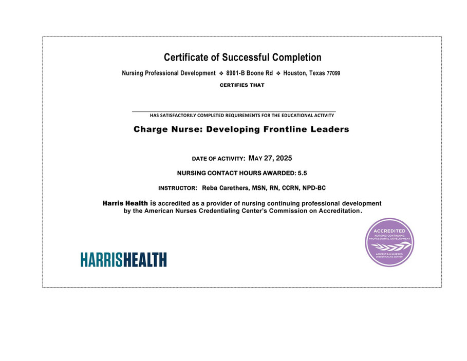 Harris Health System - CNE Certificate Charge Nurse 5.27.2025 - Page 1 ...