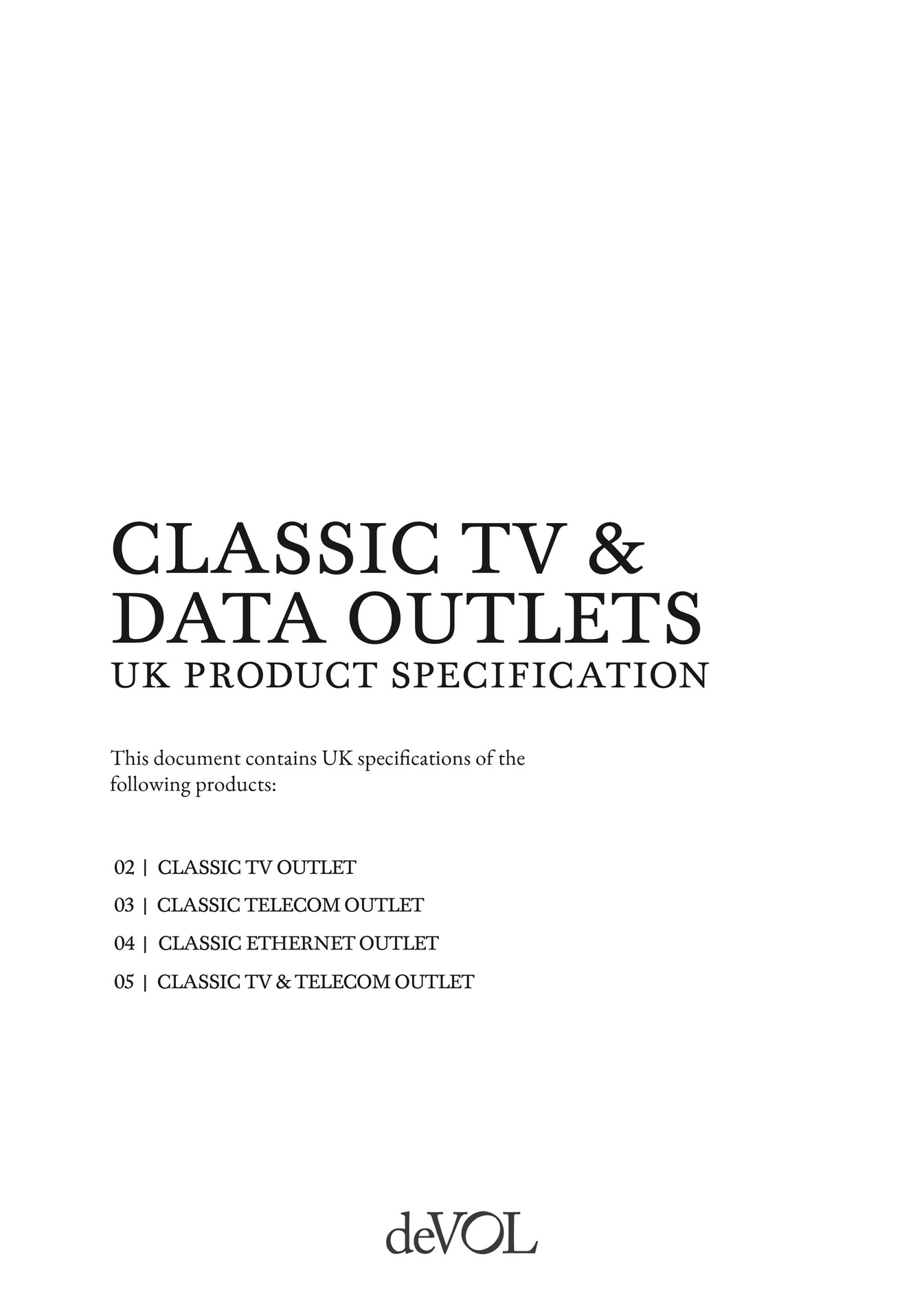 deVOL Kitchens - Classic TV & Data Outlets - UK Product Specification - Page 1