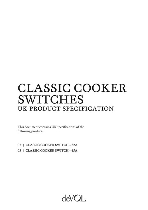 deVOL Kitchens - Classic Cooker Switches - UK Product Specification - Page 1