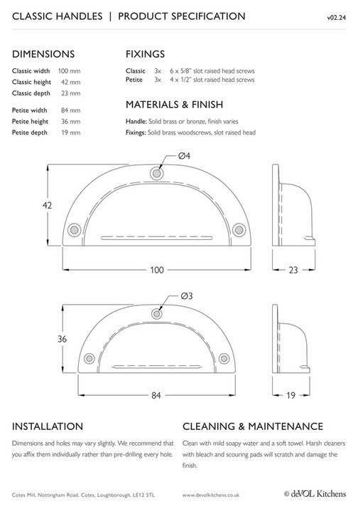deVOL Kitchens - Classic Handles - Product Specification - Page 1