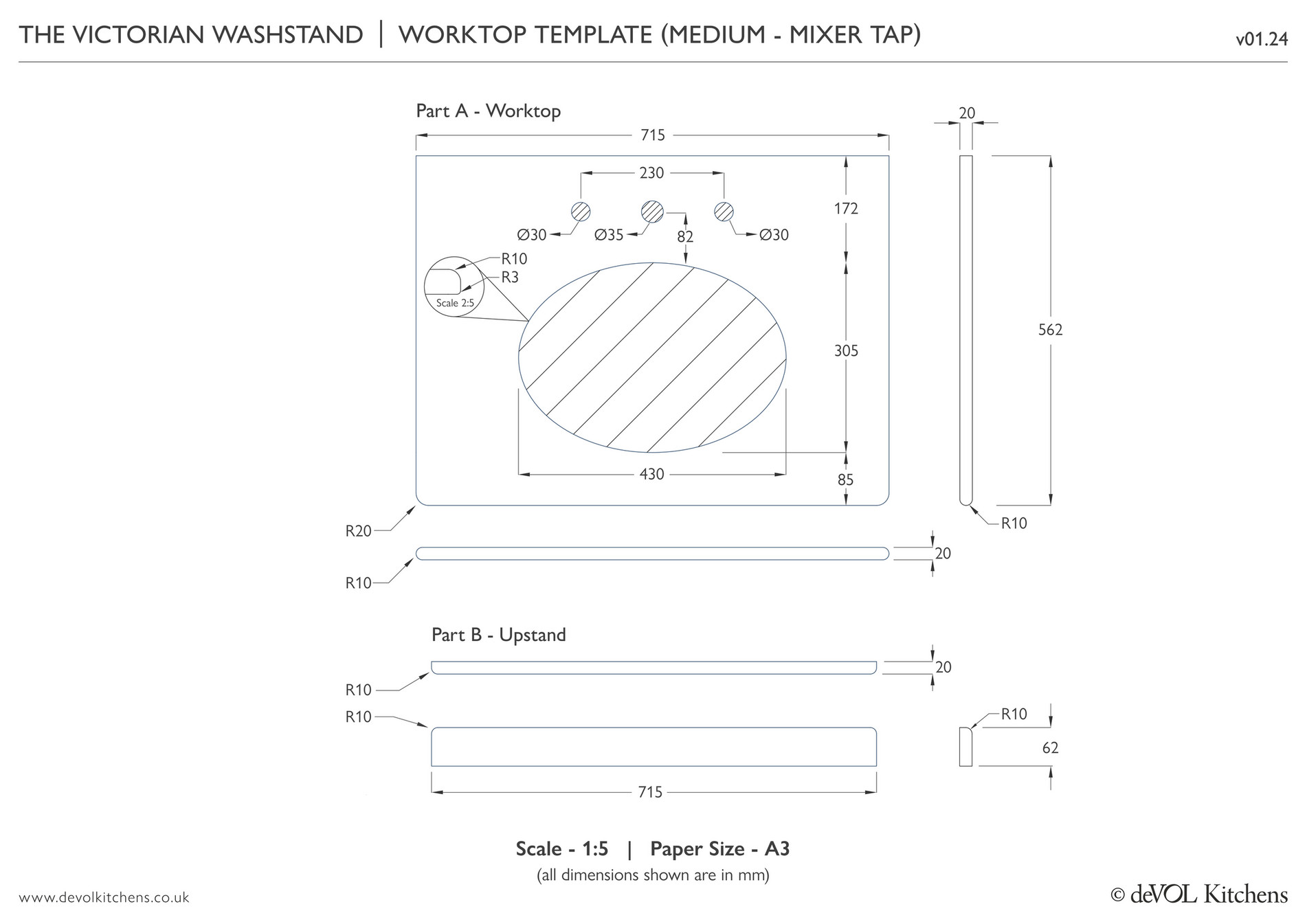 deVOL Kitchens - Worktop_Template_Medium_Mixer_Tap - Page 1