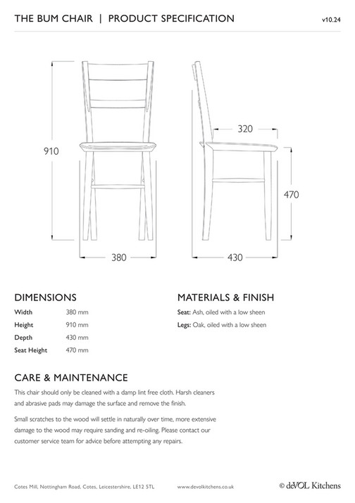 deVOL Kitchens - The-Bum-Chair-Product-Spec-Sheet-UK - Page 1