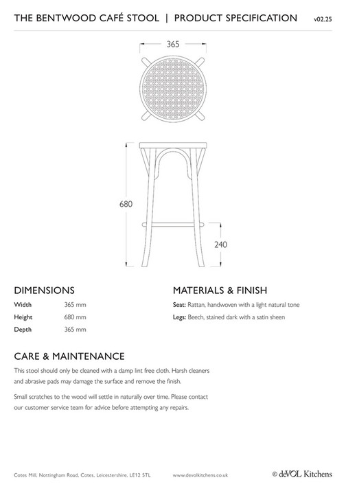 deVOL Kitchens - Cafe-Stool-Product-Spec-Sheet-February2025-UK - Page 1