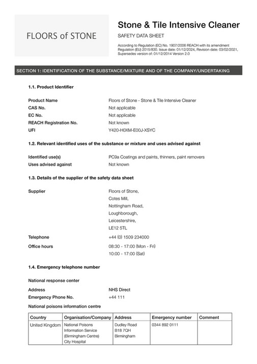 deVOL Kitchens - Floors of Stone - Intensive Cleaner Safety Data Sheet ...