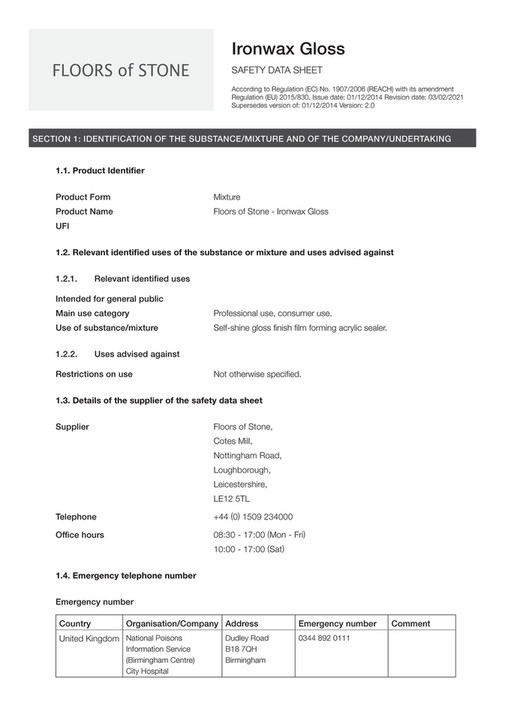 deVOL Kitchens - Floors of Stone - Ironwax Gloss Sealer Safety Data ...