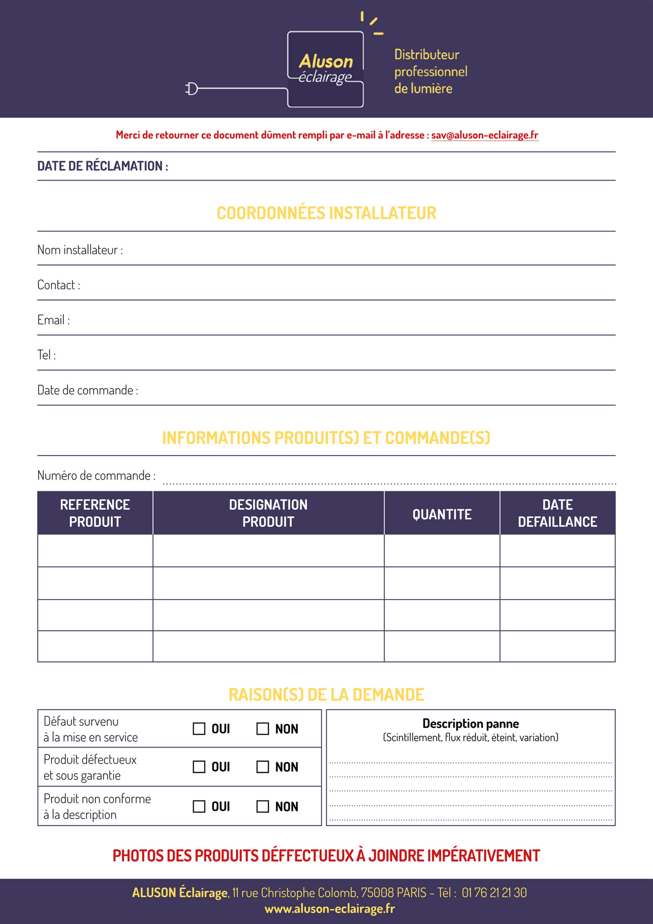 My publications - FORMULAIRE SAV ALUSON 2 - Page 1 - Created with Publitas.com