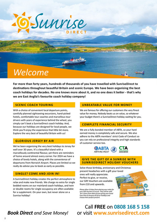SunriseDirect Coach Holidays Brochure 2024 - Page 2-3 - Created with Publitas.com