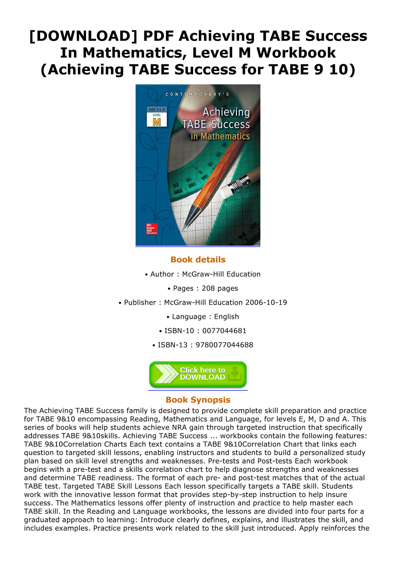 Denisse - DOWNLOAD PDF Achieving TABE Success In Mathematics Level M ...