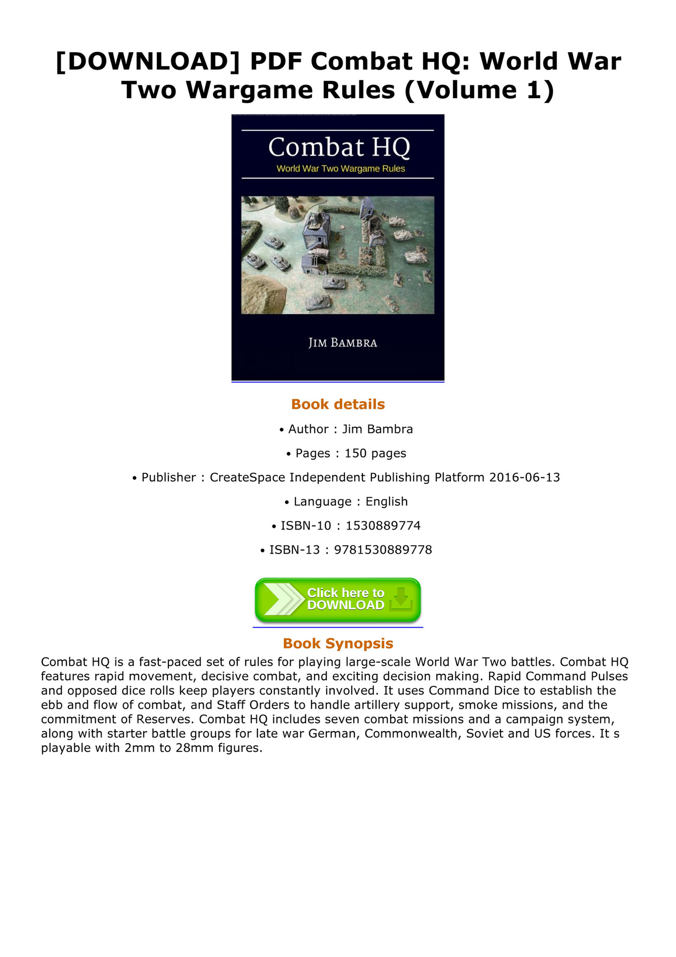 Randi - DOWNLOAD PDF Combat HQ World War Two Wargame Rules Volume 1 ...