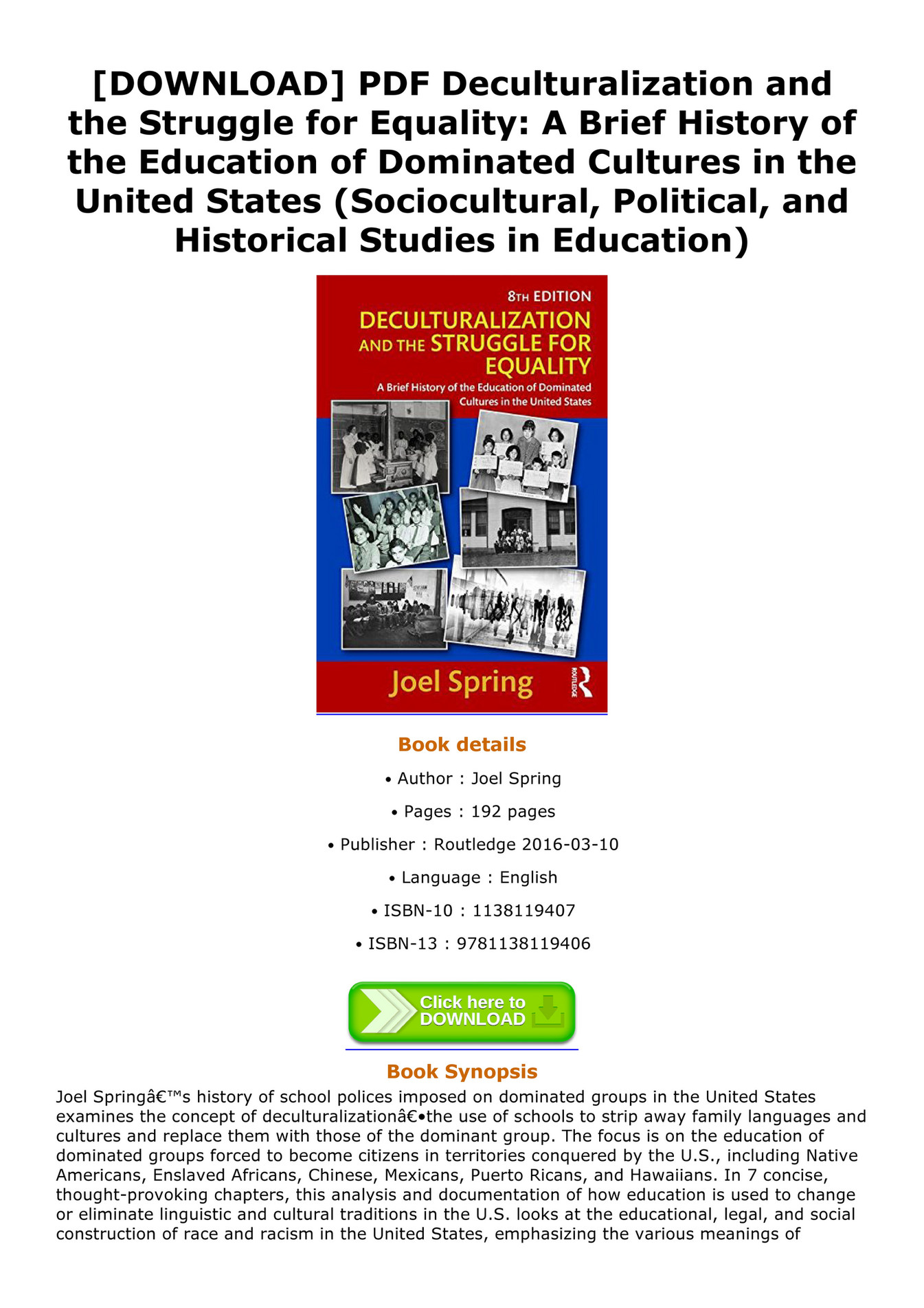 Triana - DOWNLOAD PDF Deculturalization and the Struggle for Equality A ...