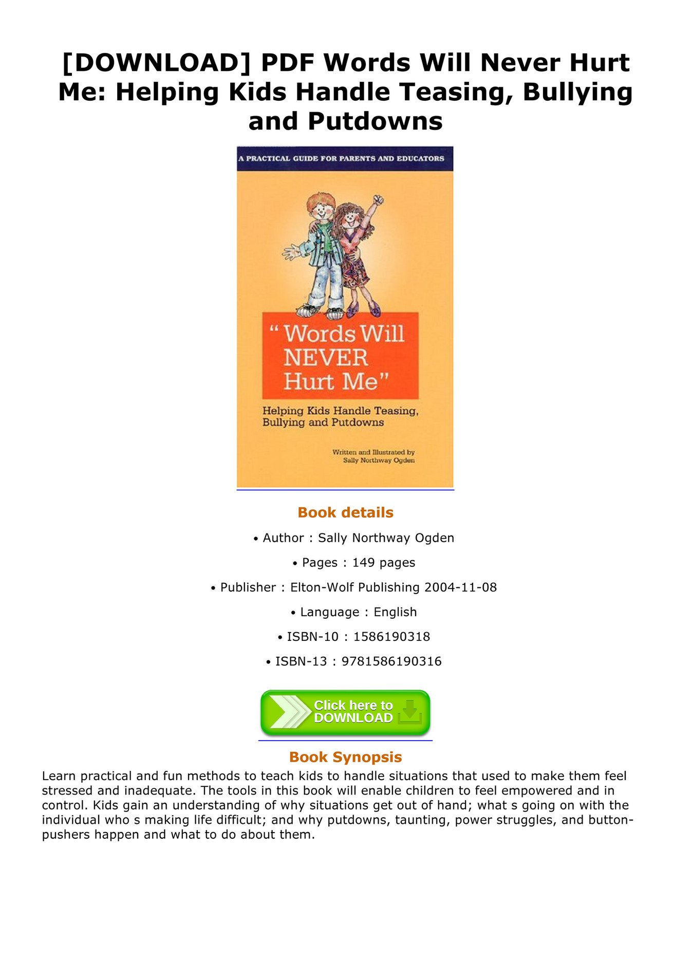 Becker - DOWNLOAD PDF Words Will Never Hurt Me Helping Kids Handle ...