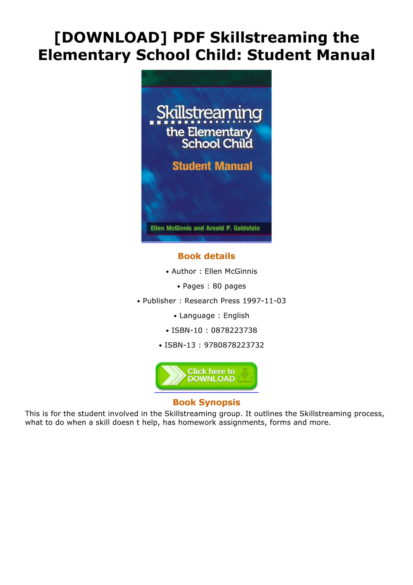 Camillo - DOWNLOAD PDF Skillstreaming the Elementary School Child ...