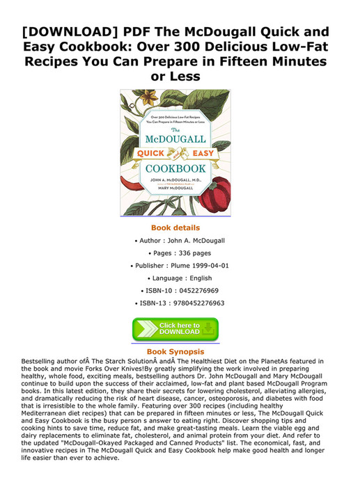 Debbra - DOWNLOAD PDF The McDougall Quick and Easy Cookbook Over 300 ...