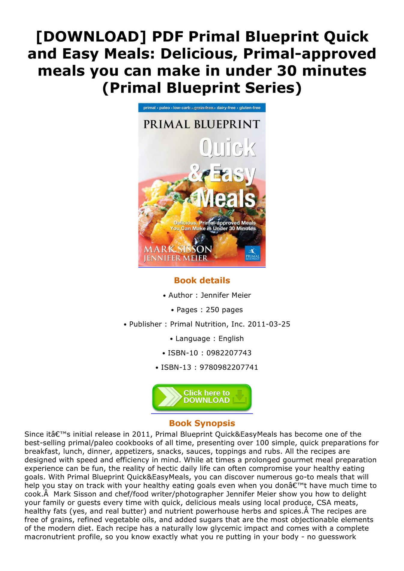 Nestor - DOWNLOAD PDF Primal Blueprint Quick and Easy Meals Delicious ...