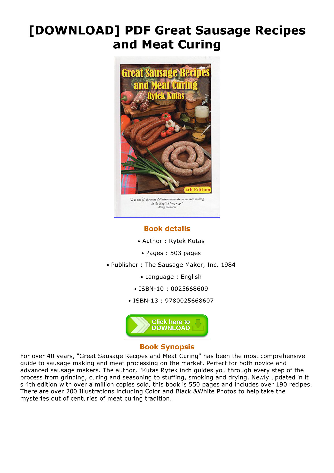aBOOK - DOWNLOAD PDF Great Sausage Recipes and Meat Curing - Page 1 ...