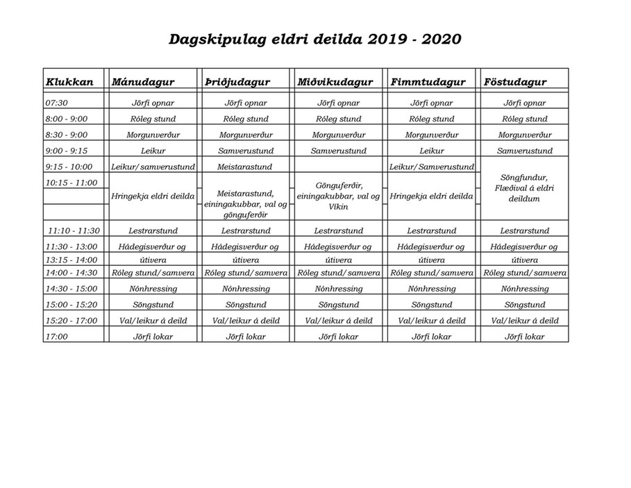 Leikskólinn Jörfi - Dagskipulag 2019-2020 eldri deildir - Page 1 ...