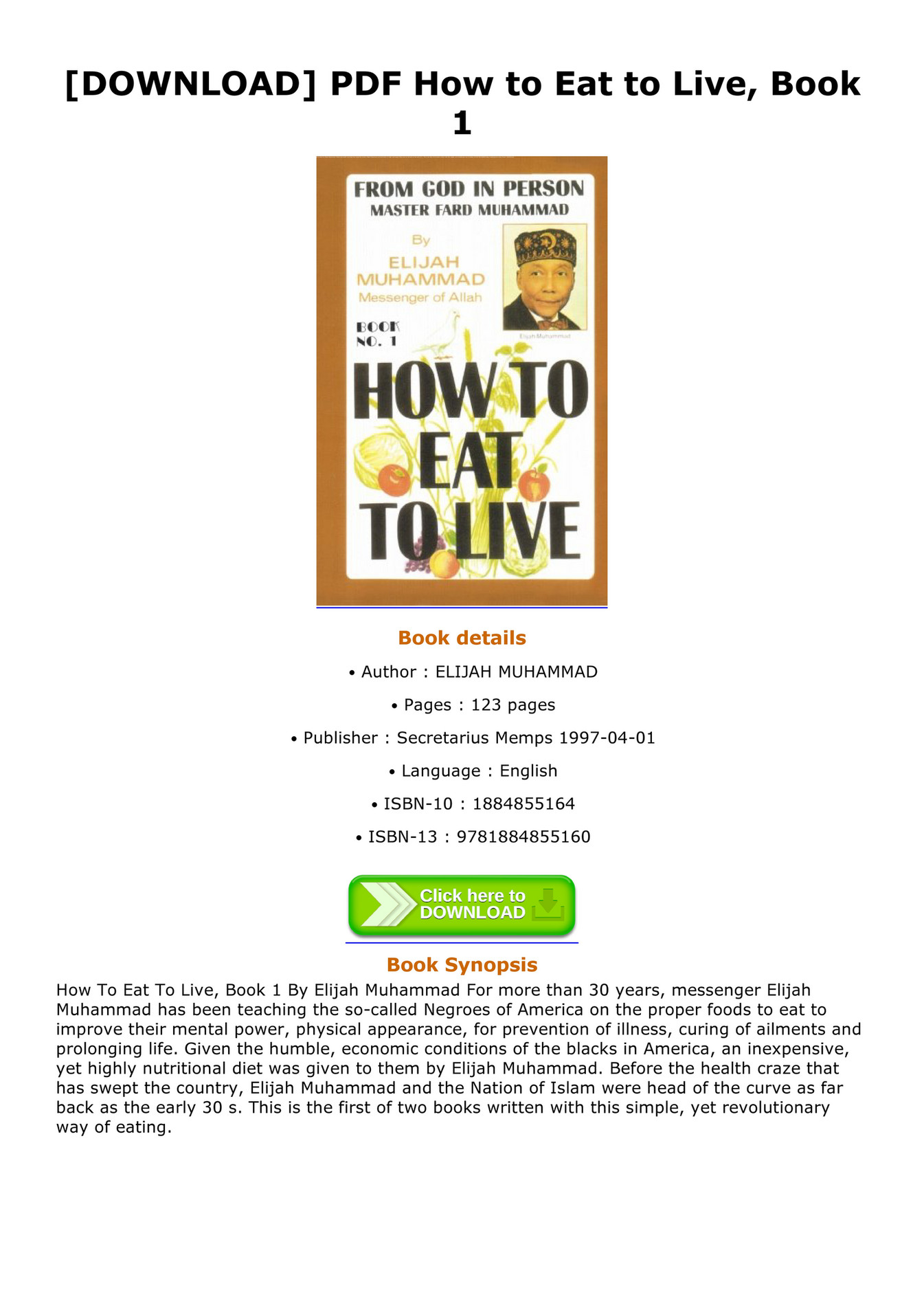 Donella - DOWNLOAD PDF How to Eat to Live Book 1 - Page 1 - Created ...