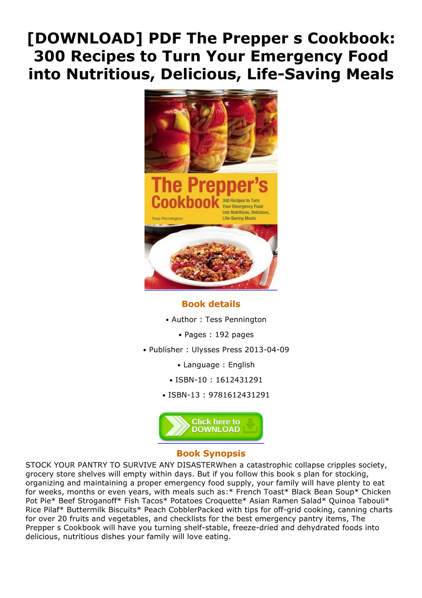 aBOOK - DOWNLOAD PDF The Prepper s Cookbook 300 Recipes to Turn Your ...