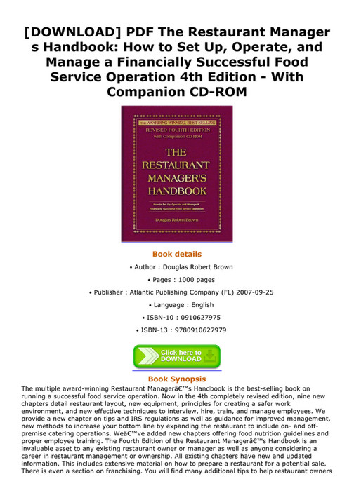 aBOOK - DOWNLOAD PDF The Restaurant Manager s Handbook How to Set Up ...