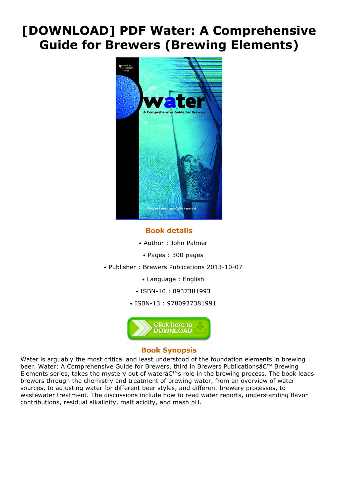aBOOK - DOWNLOAD PDF Water A Comprehensive Guide for Brewers Brewing ...