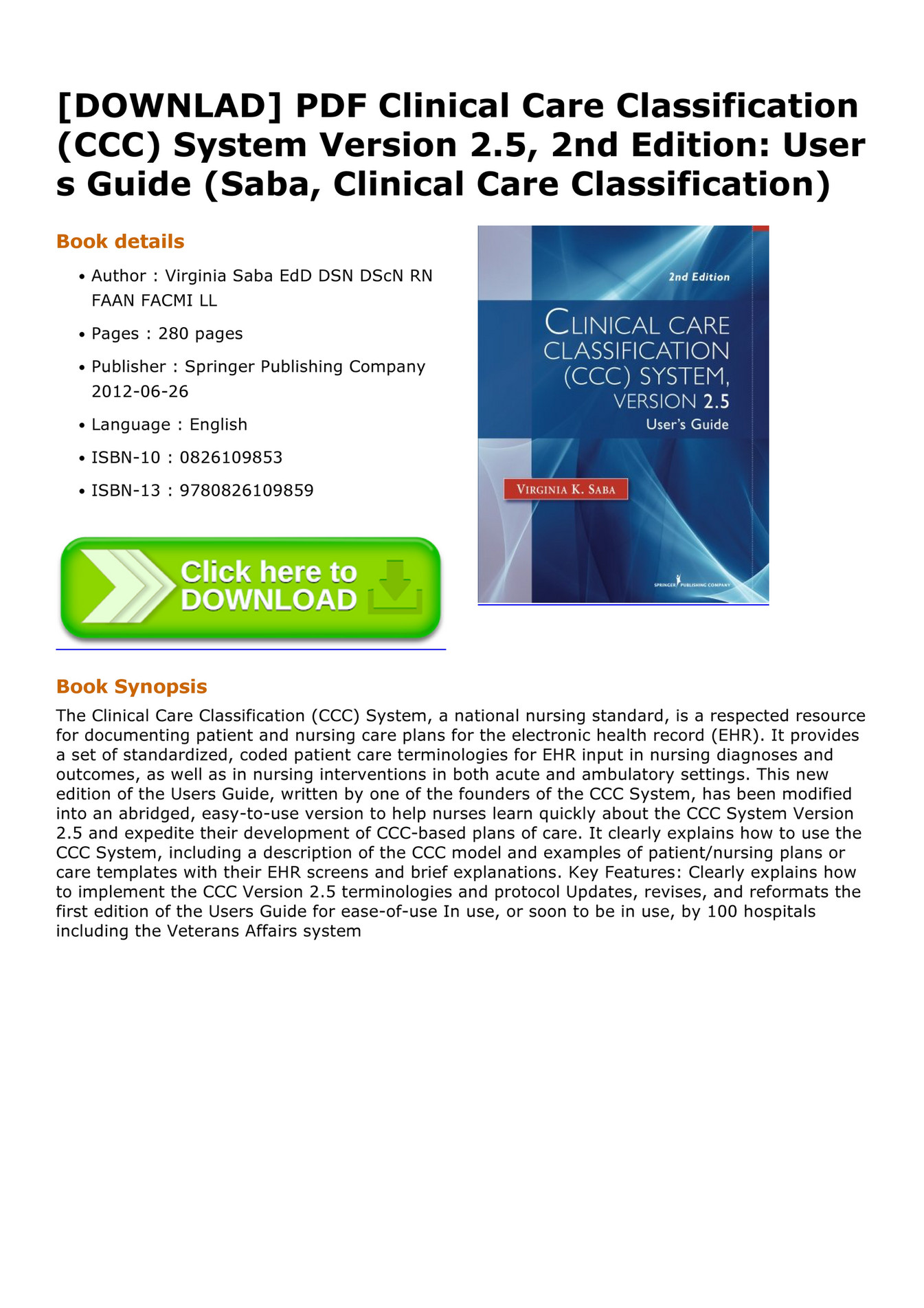 Elizalde - DOWNLAD PDF Clinical Care Classification CCC System Version ...