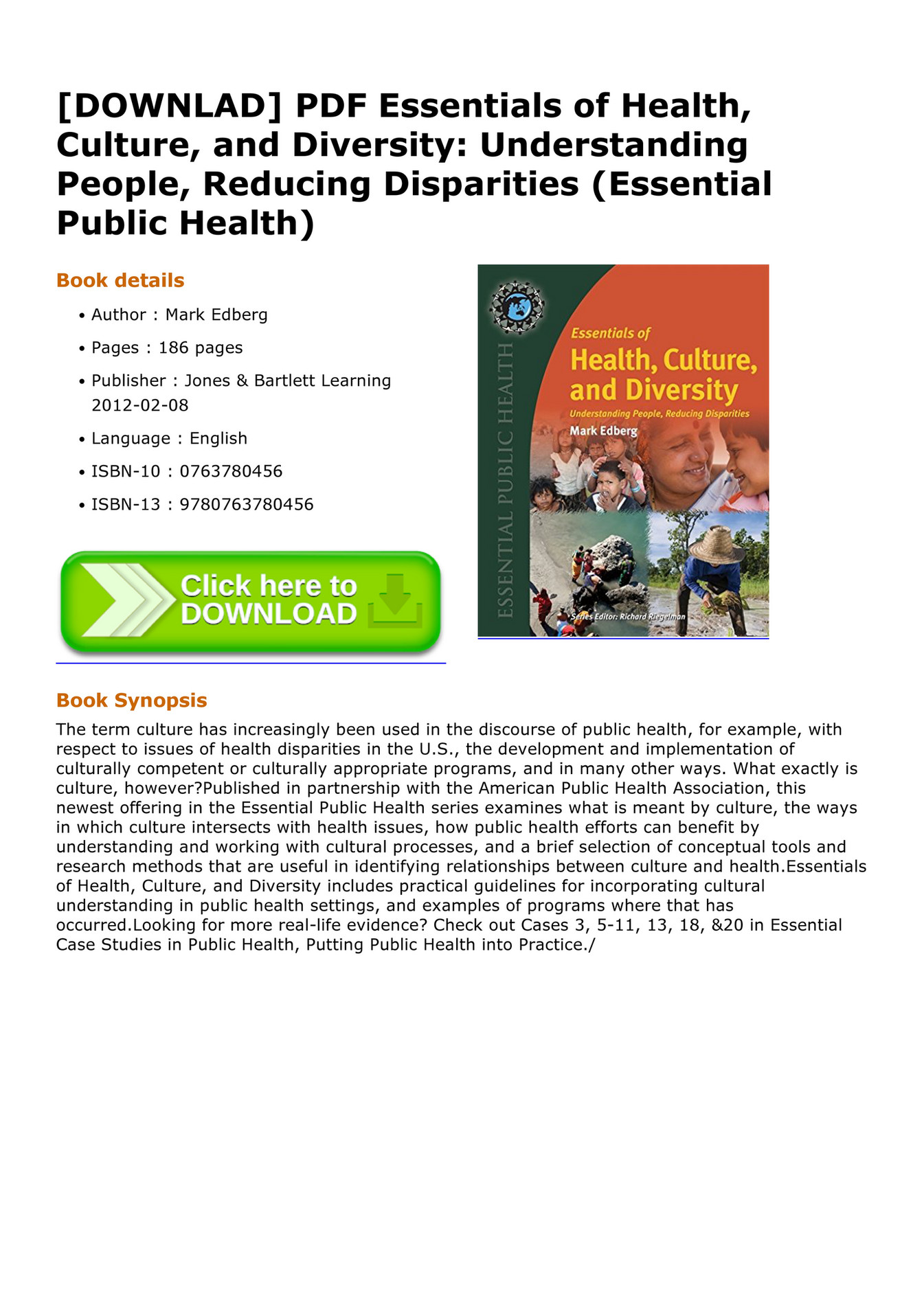 Jordon - DOWNLAD PDF Essentials of Health Culture and Diversity ...