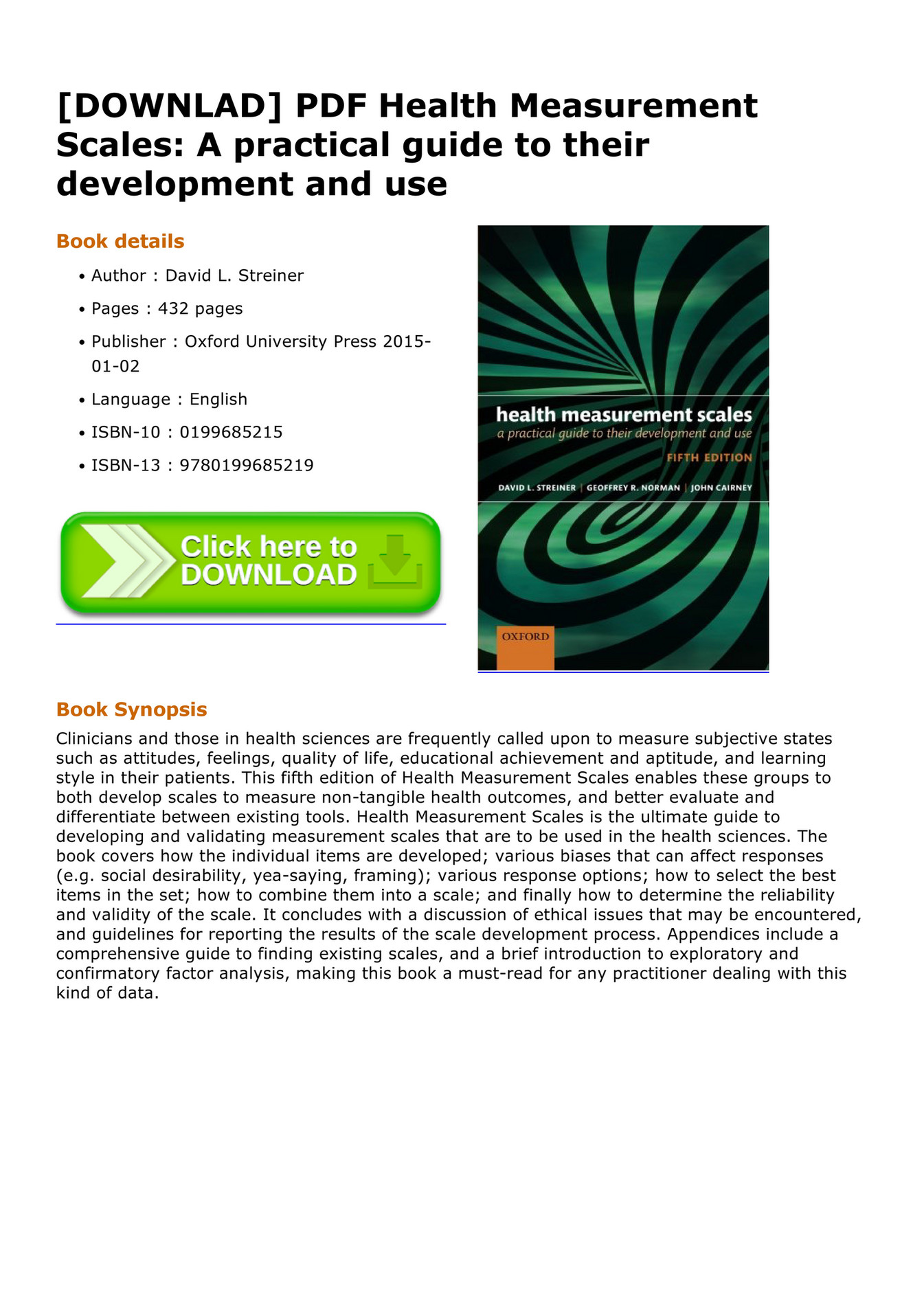 Jordon - DOWNLAD PDF Health Measurement Scales A practical guide to ...